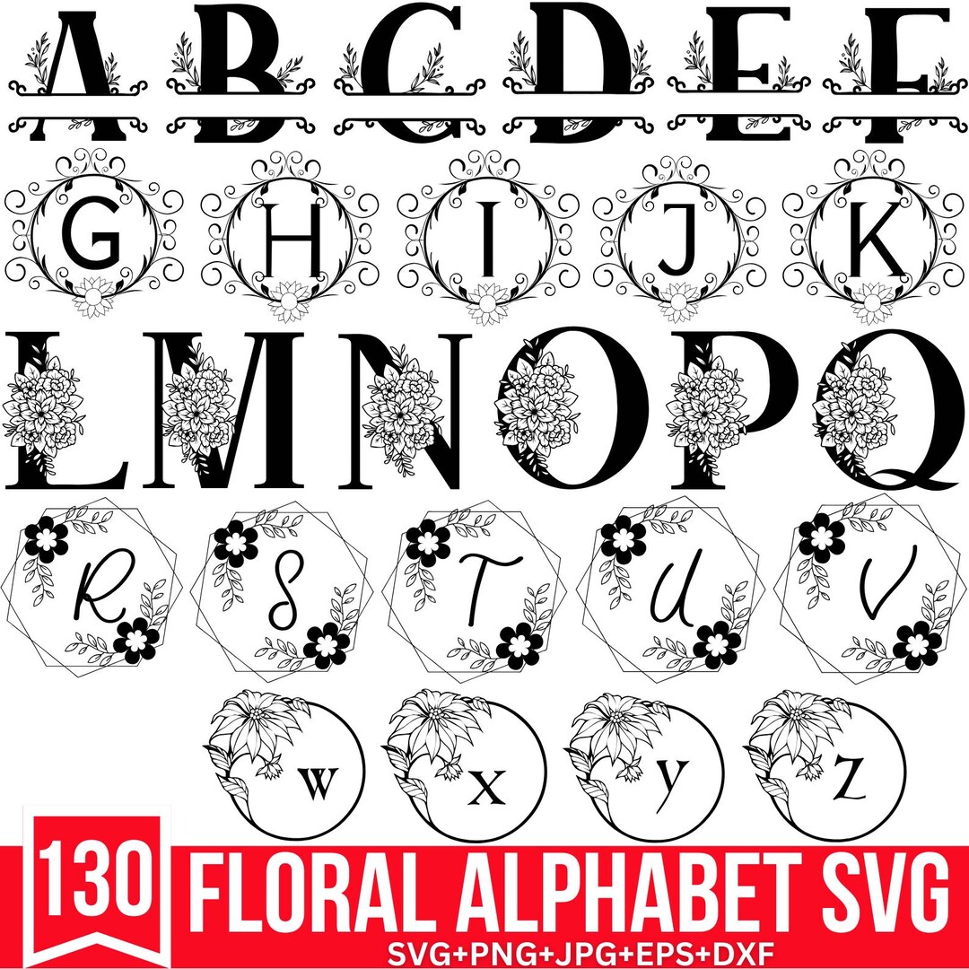 Floral Alphabet Svg, Capital Alphabet Svg, Floral Wreath Svg, Initial ...