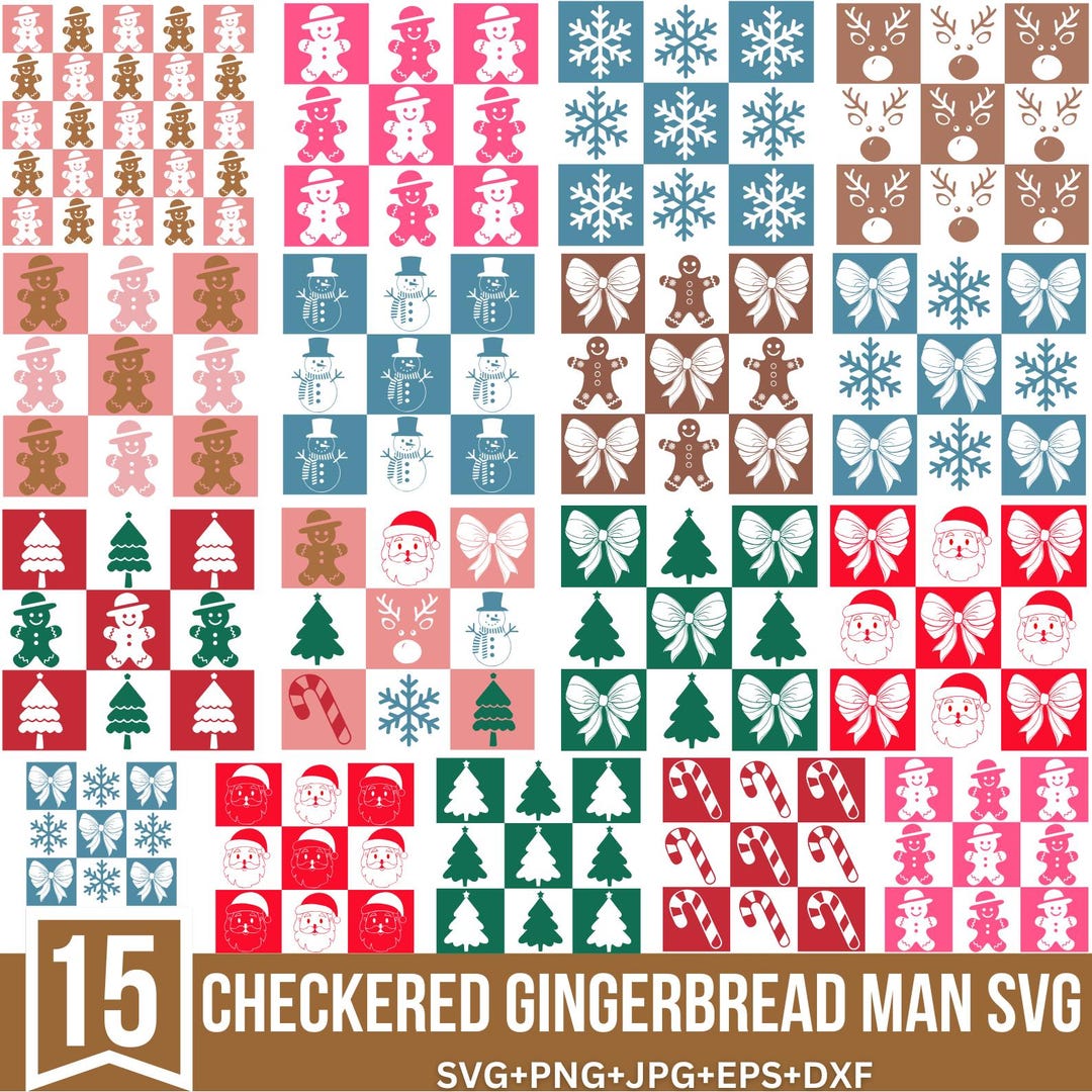Checkered Gingerbread Svg Bundle, Reindeer Checkered Christmas Svg ...