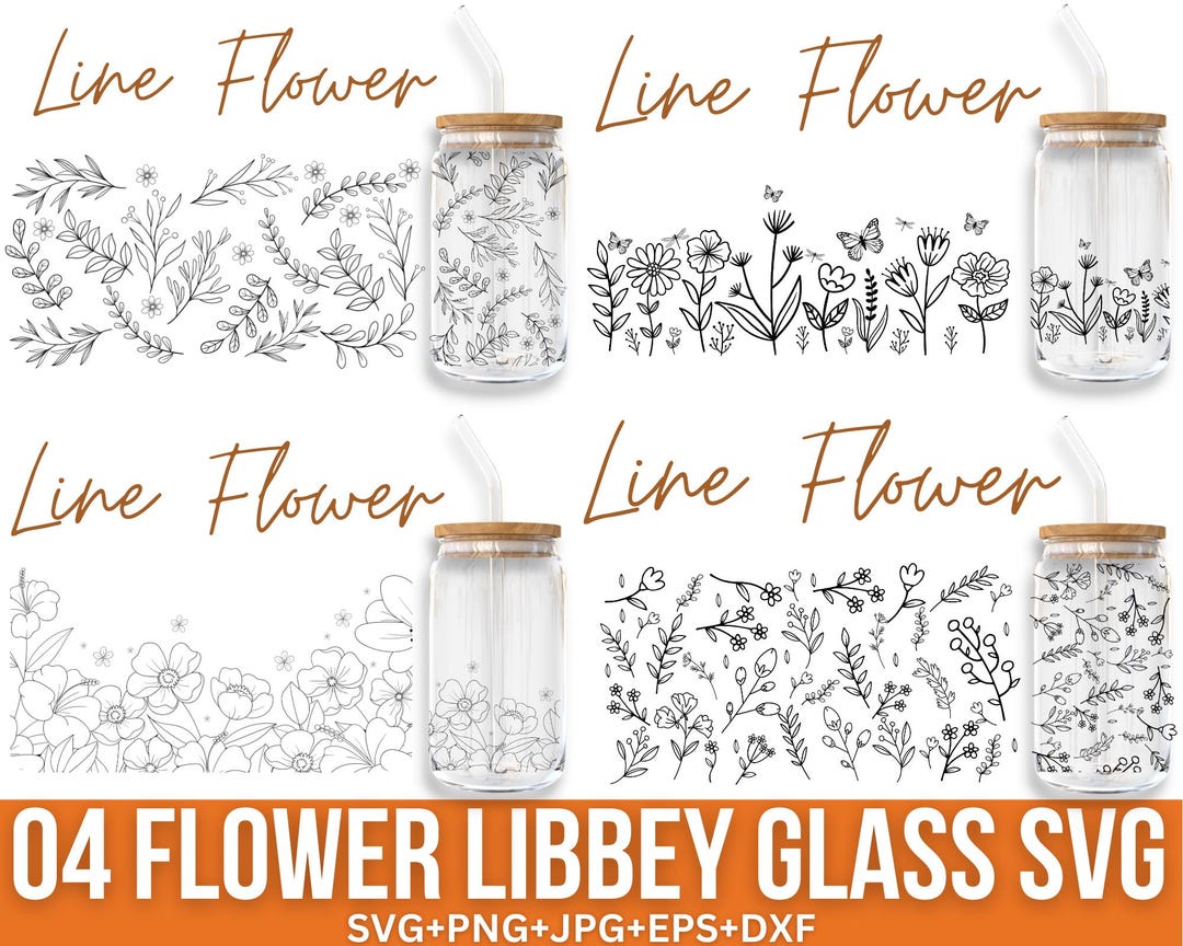 Flower Libby Glass Svg, Line Flowers Svg, Wild Flowers 16oz Libbey ...
