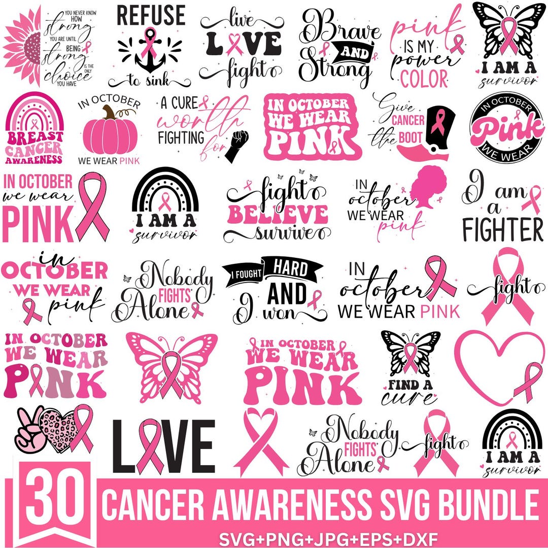 Cancer Awareness Svg Bundle, Cancer Ribbon Svg, Breast Cancer Svg, Pink ...