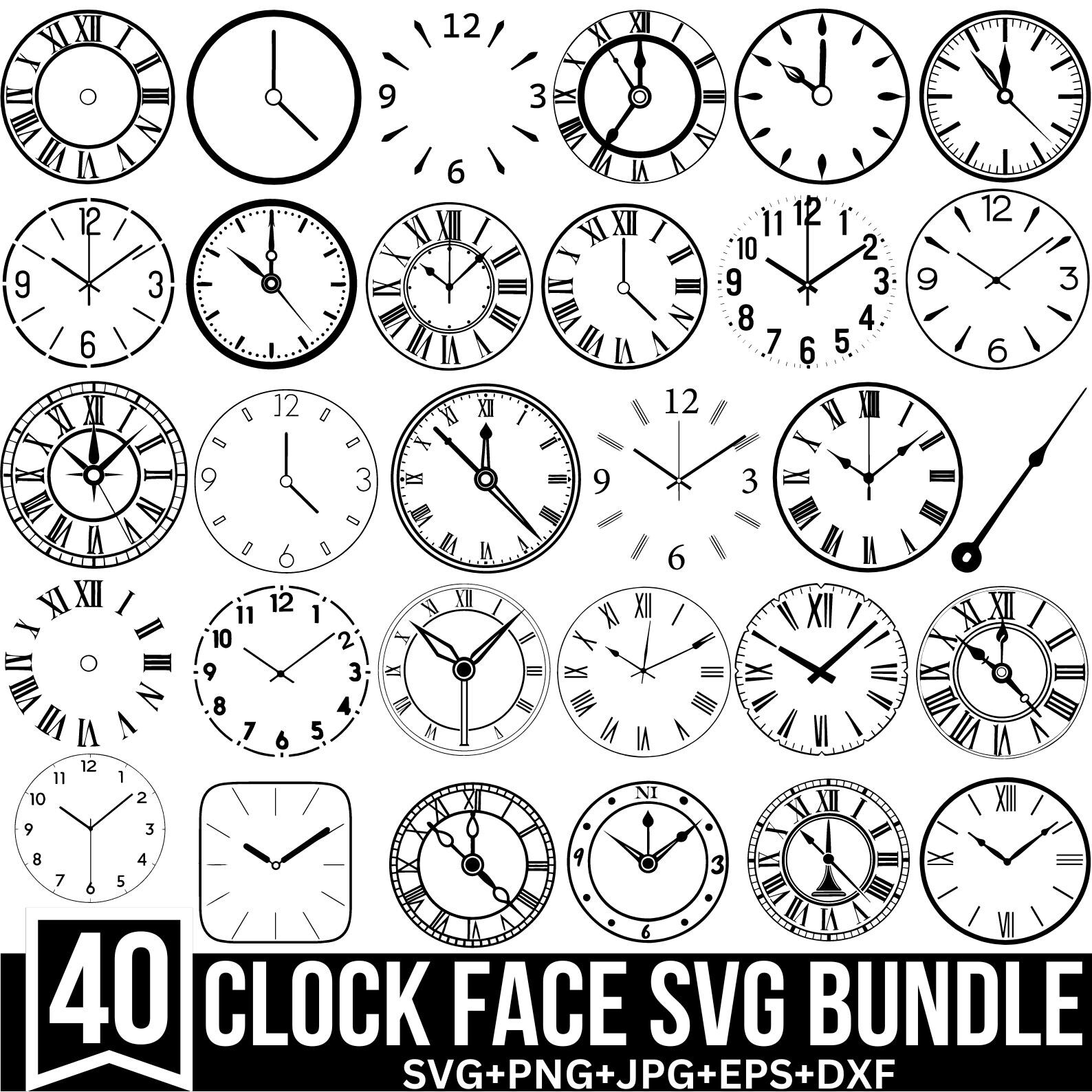 Clock Face Svg Bundle, Clock Numbers Svg Clock Svg, Roman Numeral Clock ...