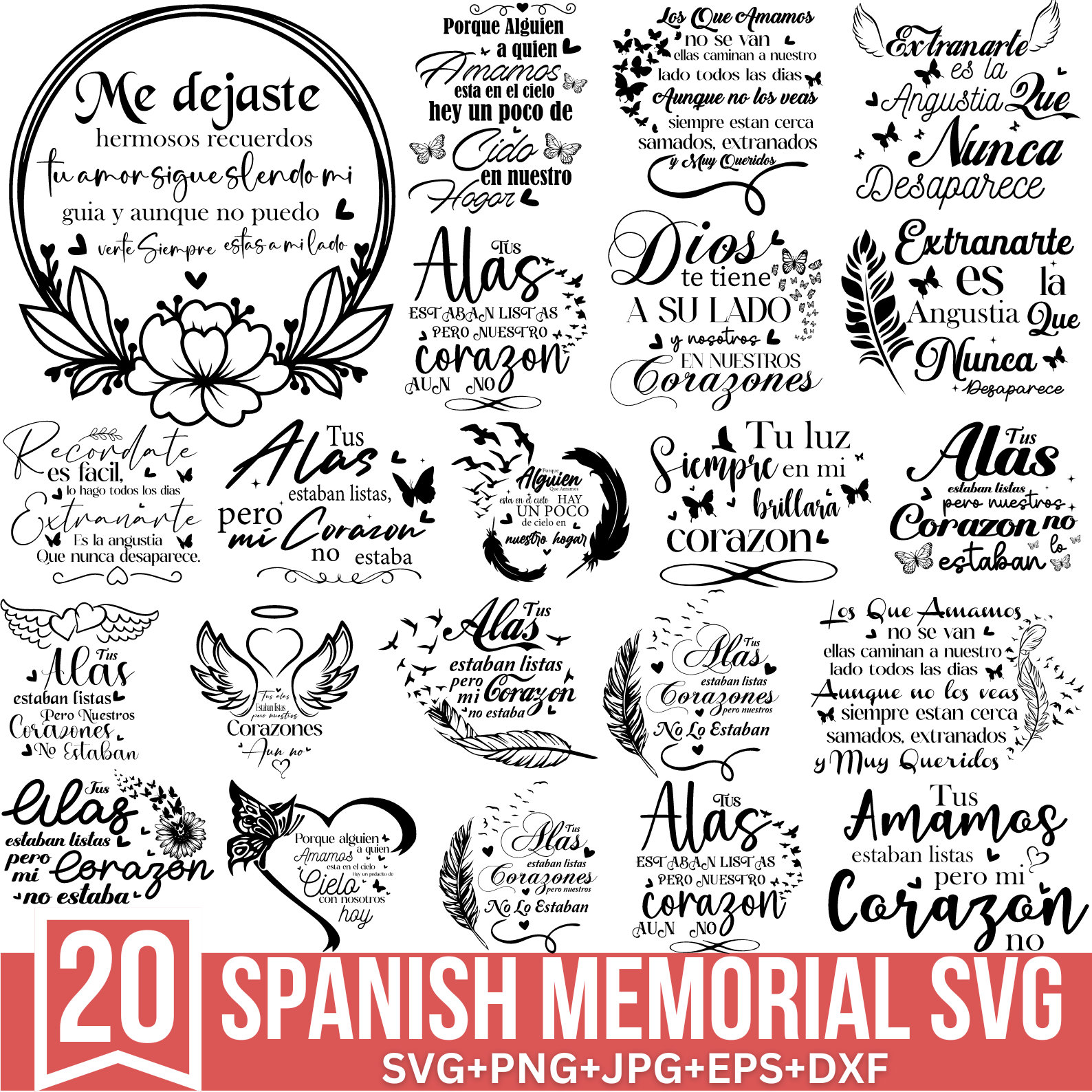 Spanish Memorial Svg Bundle, Tus Alas Estaban Lists Svg, Memorial ...