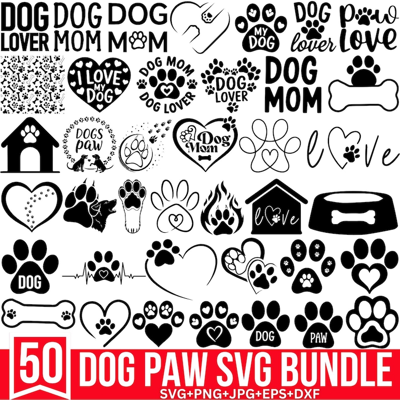 Paw Print Svg Bundle, Paw Heart Svg, Dog Paw Svg, Paw Svg, Dog Mom Svg ...