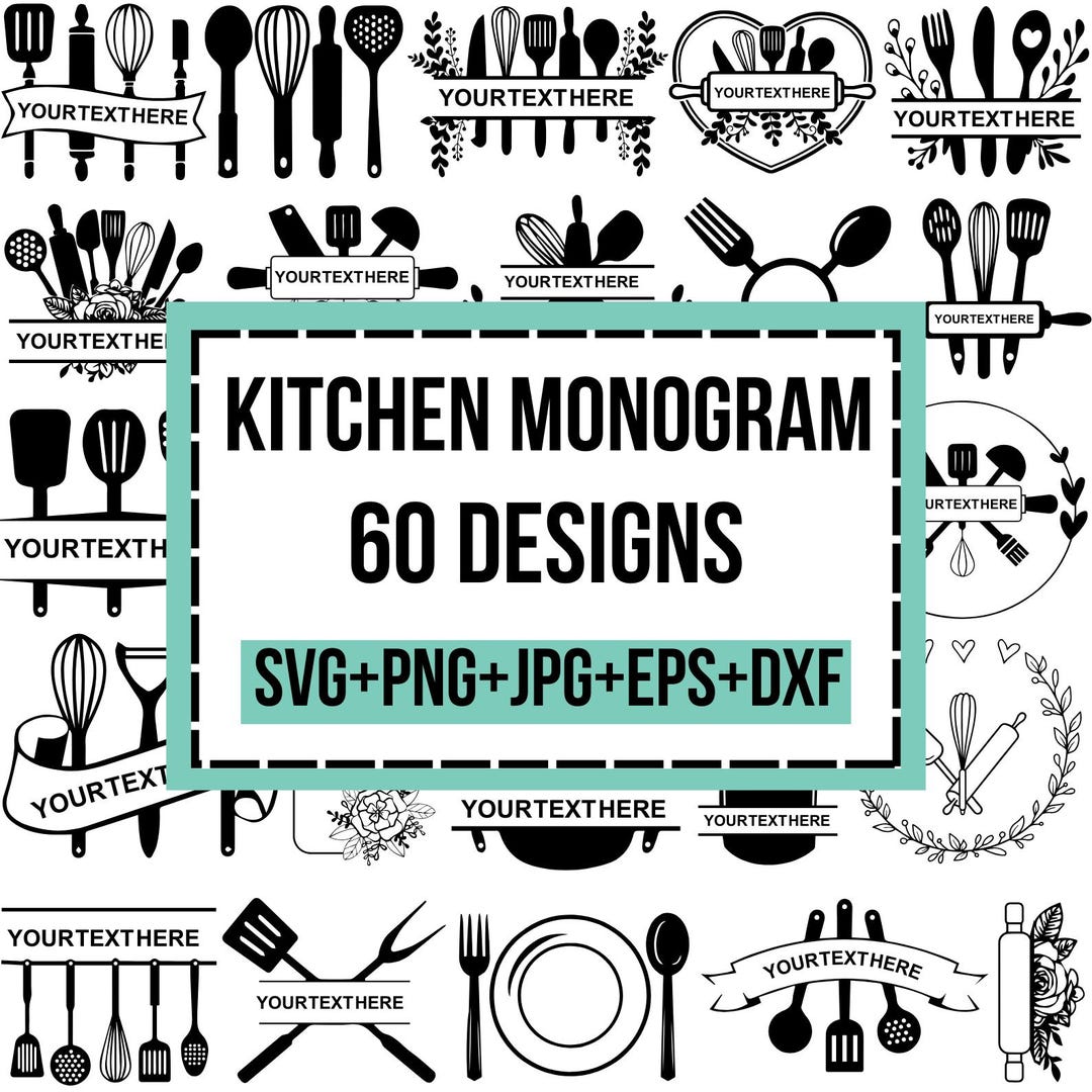 Kitchen Monogram Svg Bundle, Kitchen Sign Svg, Kitchen Sign & Potholder ...