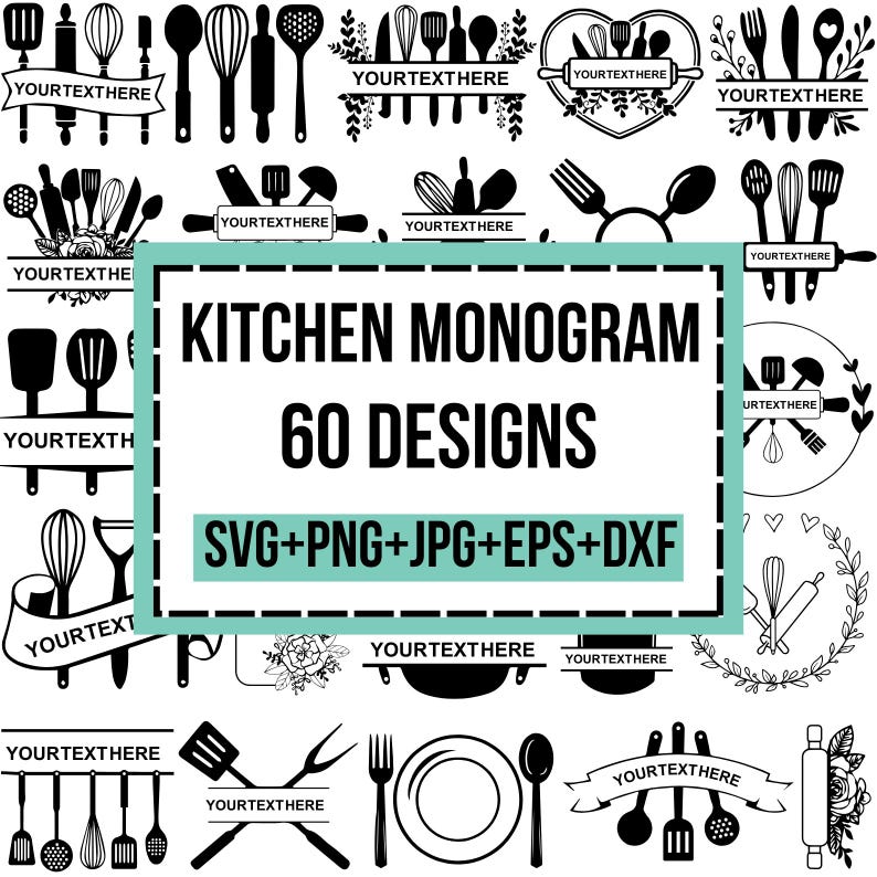 Kitchen Monogram Svg Bundle, Kitchen Sign Svg, Kitchen Sign & Potholder ...