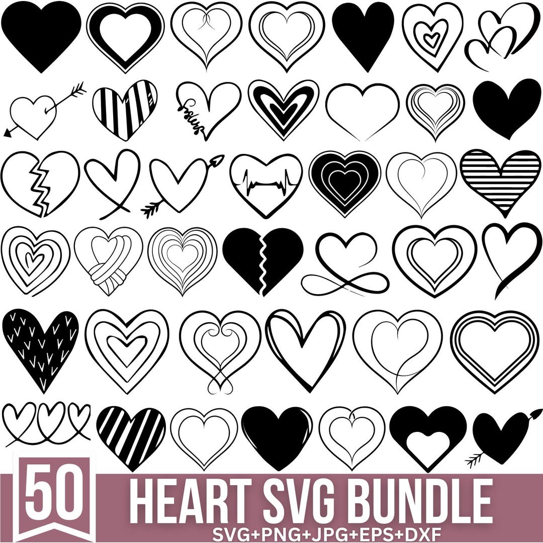 Heart Svg Bundle, Hand Drawn Heart Svg, Heart Outline Clipart, Heart ...