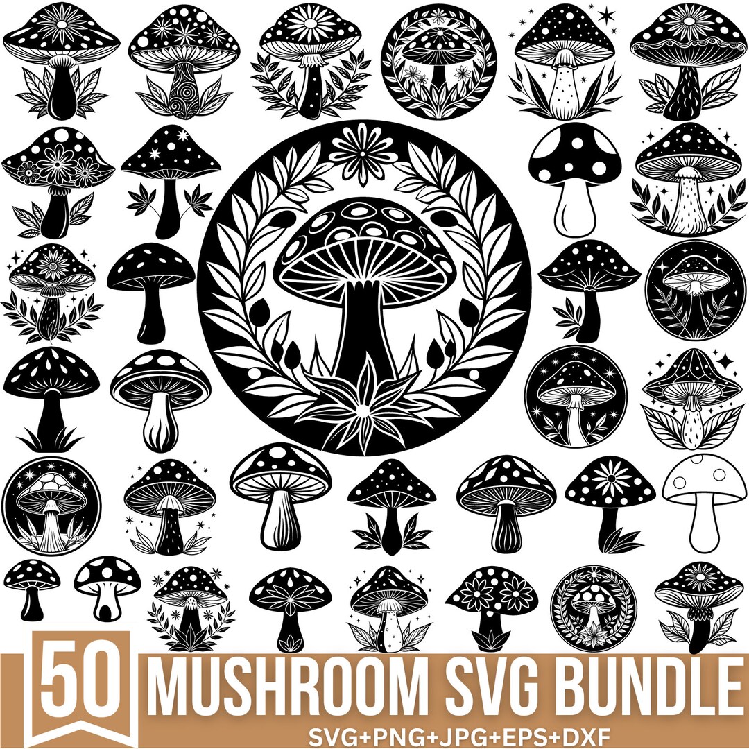 Floral Mushroom SVG Bundle, Fungi Art, for Cricut, Silhouette (digital ...