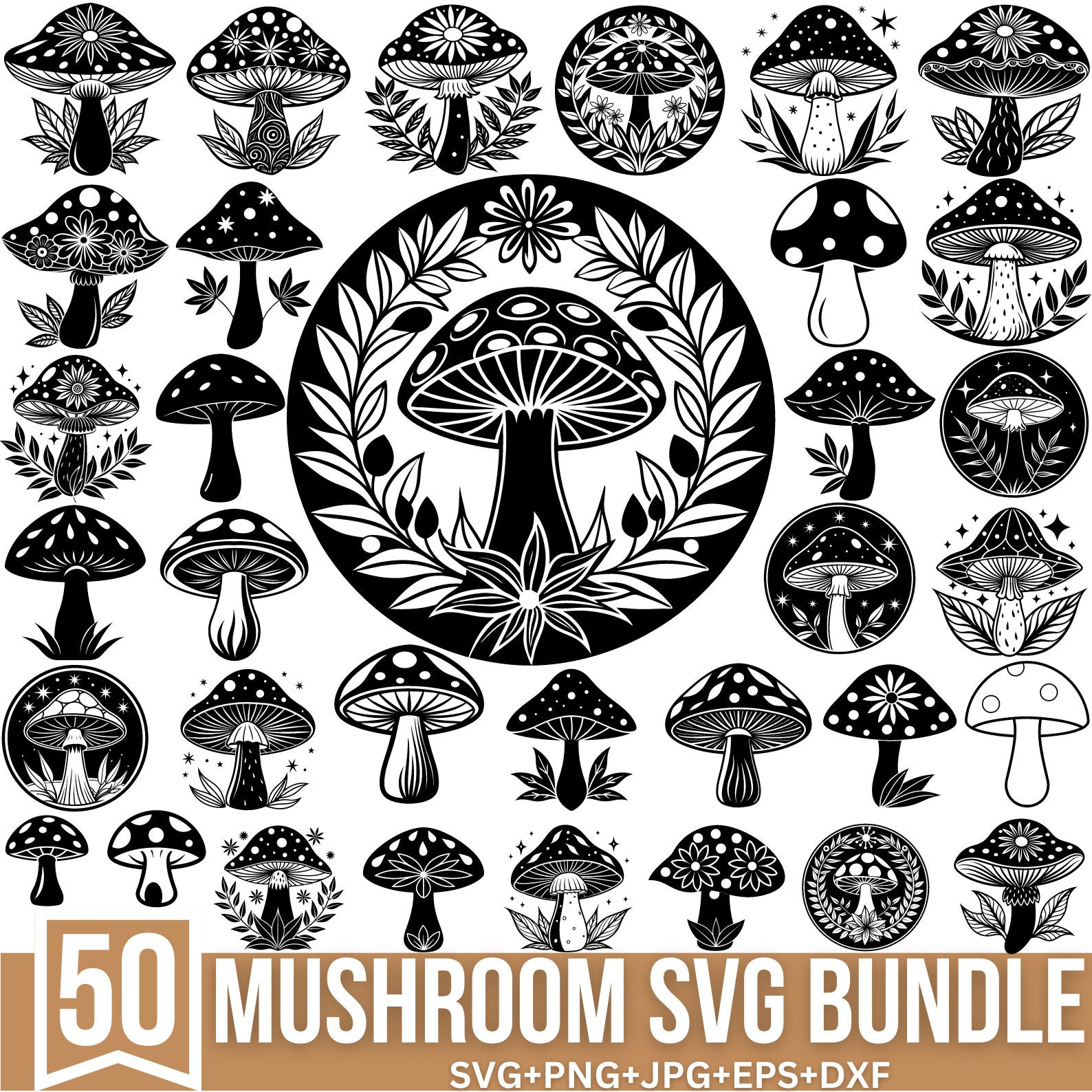 Floral Mushroom SVG Bundle, Fungi Art, for Cricut, Silhouette (digital ...