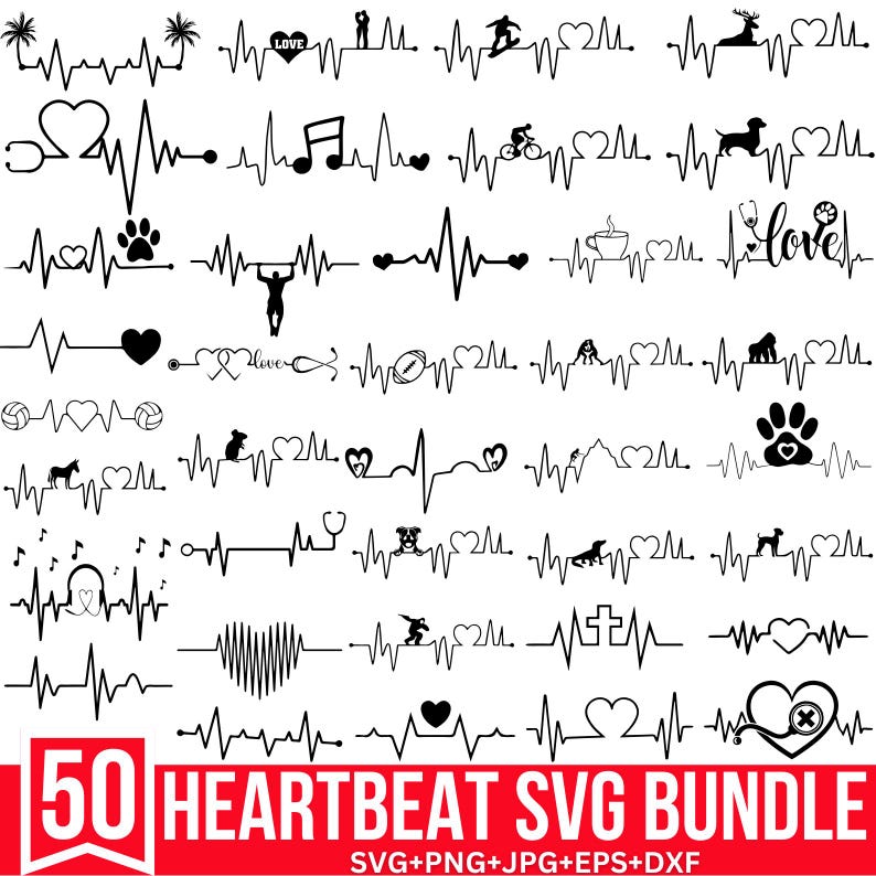 Heartbeat Svg Bundle, Heartbeat Valentine’s Design, Heartbeat Pulse Svg ...