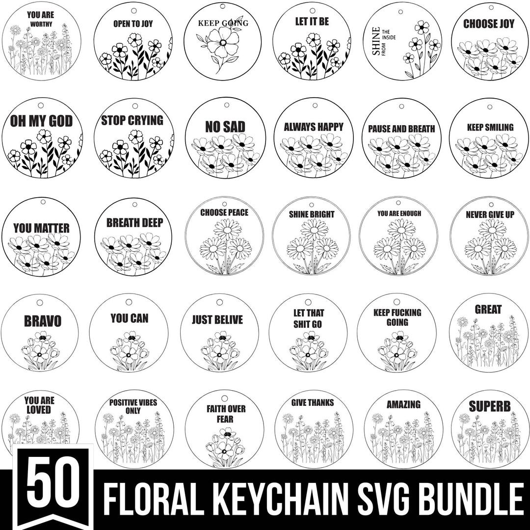 50 Floral Keychain Svg Bundle, Keychain Pattern Svg, Round Wristlet ...