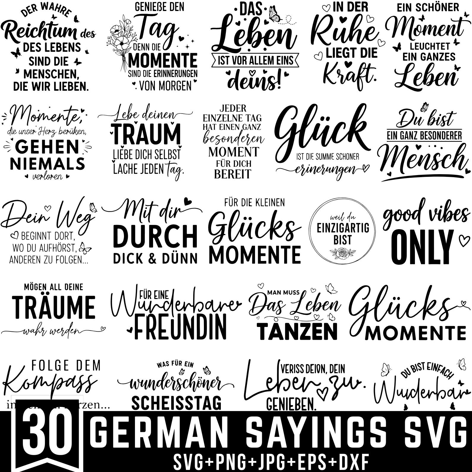German Positive Sayings Plotter File SVG Bundle, German Quotes ...