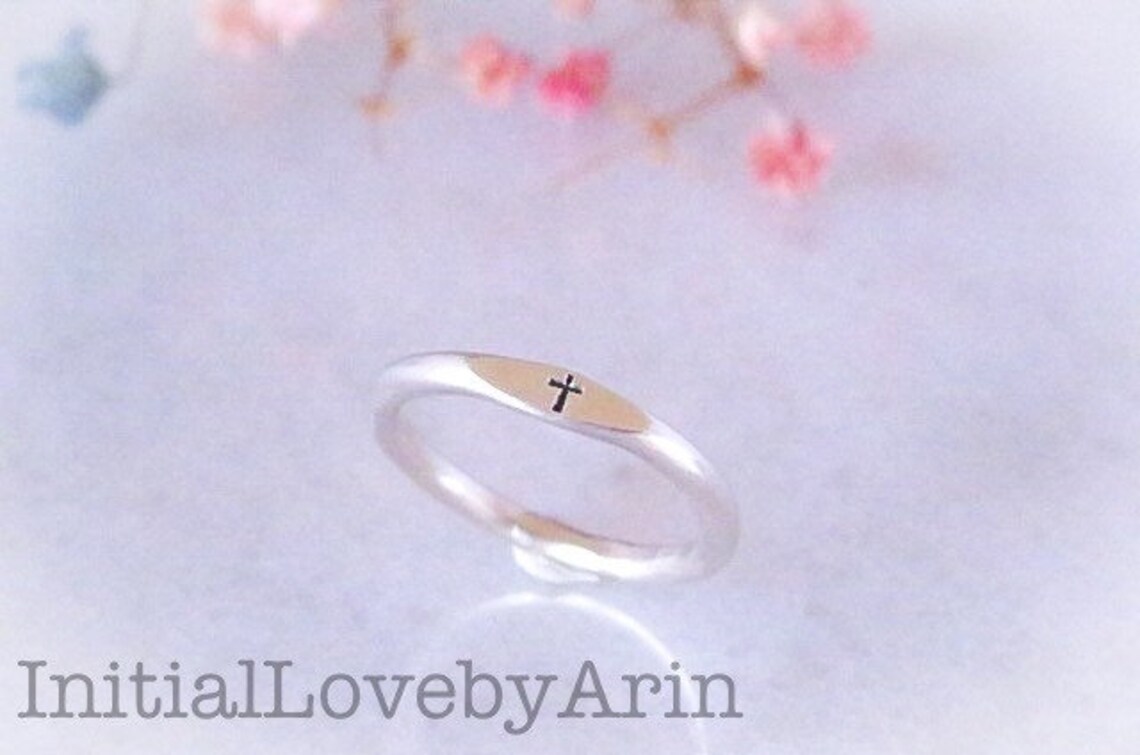 Sterling Silver Tiny Cross Ring. Thick Stackable Christian | Etsy