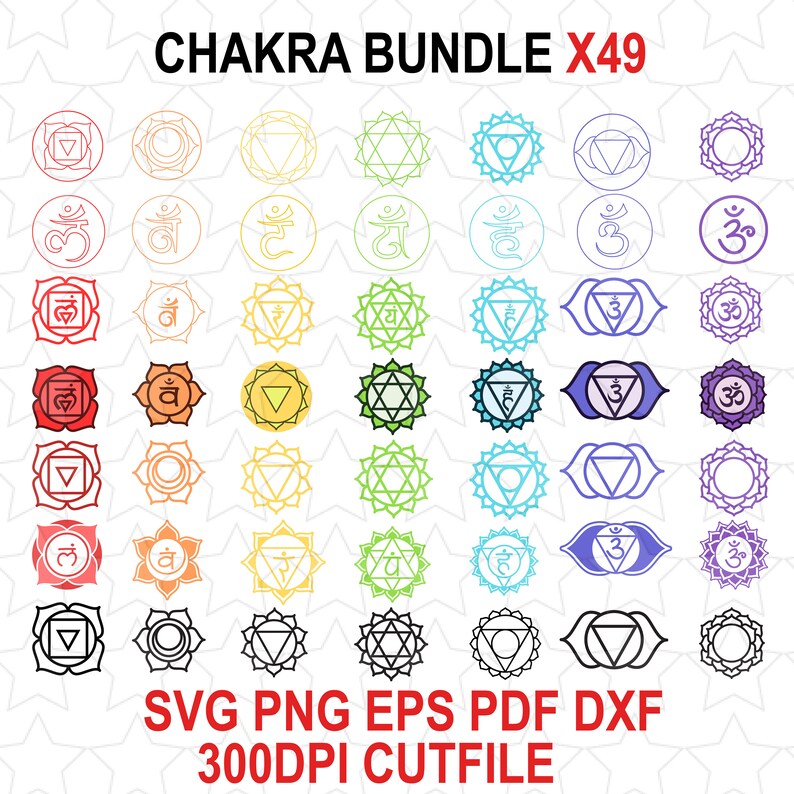 Chakra Svg Bundle, 49 Chakras Svg, Chakra Symbol Svg, Yoga Svg, Buddha ...