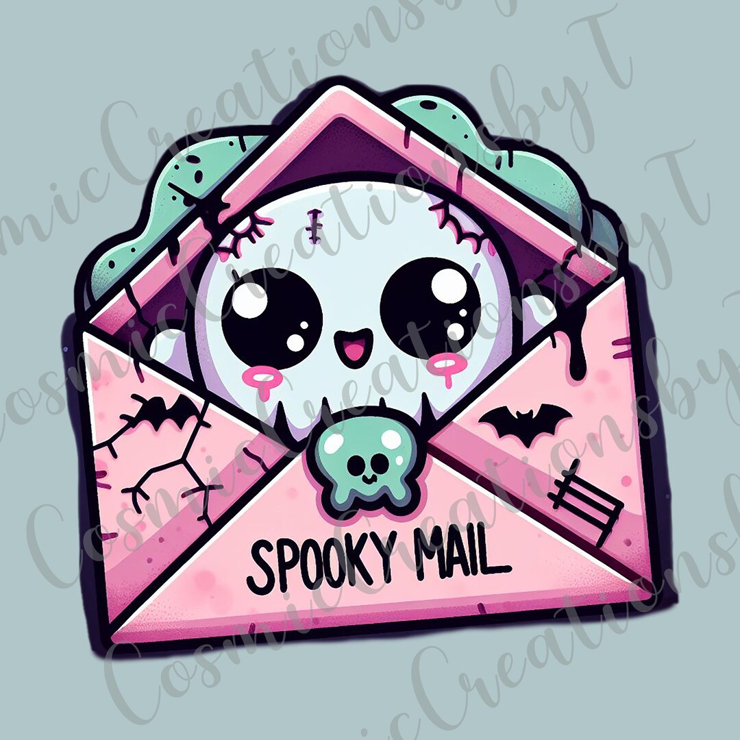 Cute Spooky Mail - Kawaii Zombie Envelope With Skull and Bat Design PNG ...