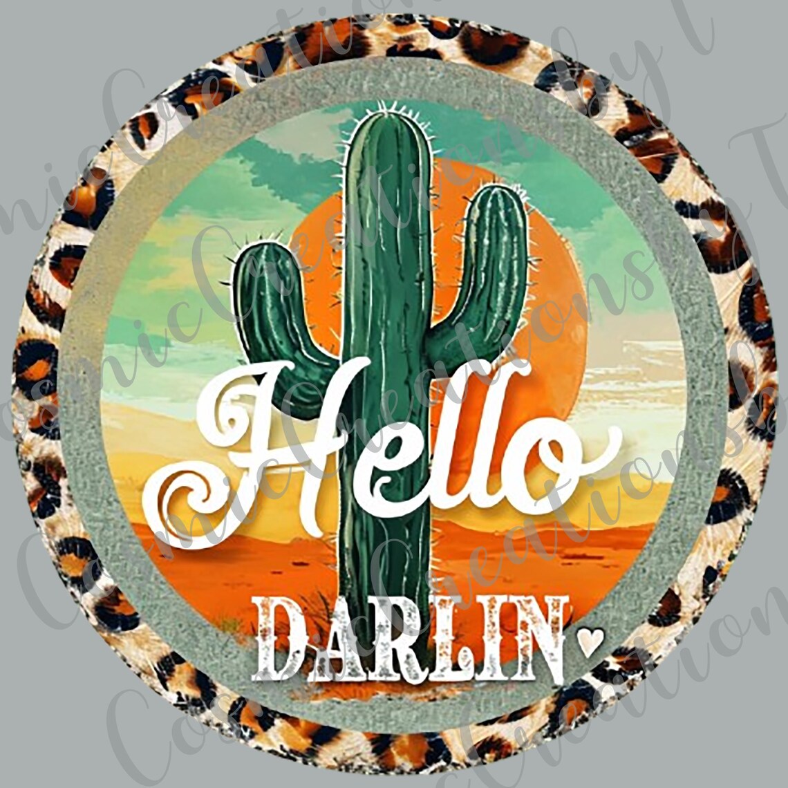 Hello Darlin’ Cactus Sunset PNG- Southwestern Desert Art With Leopard ...