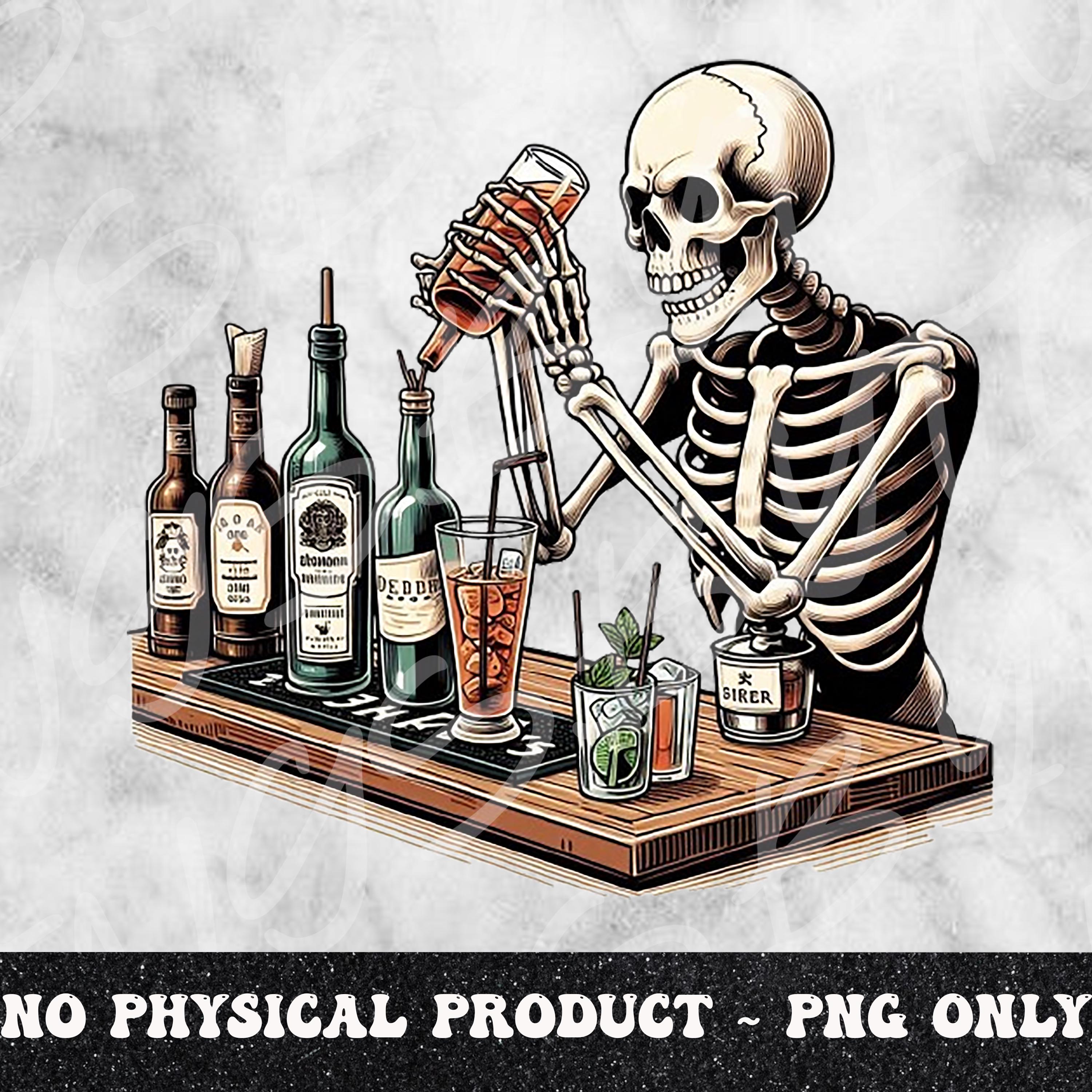 Skeleton Bartender Digital PNG Vintage-inspired Cocktail Bar Clipart ...