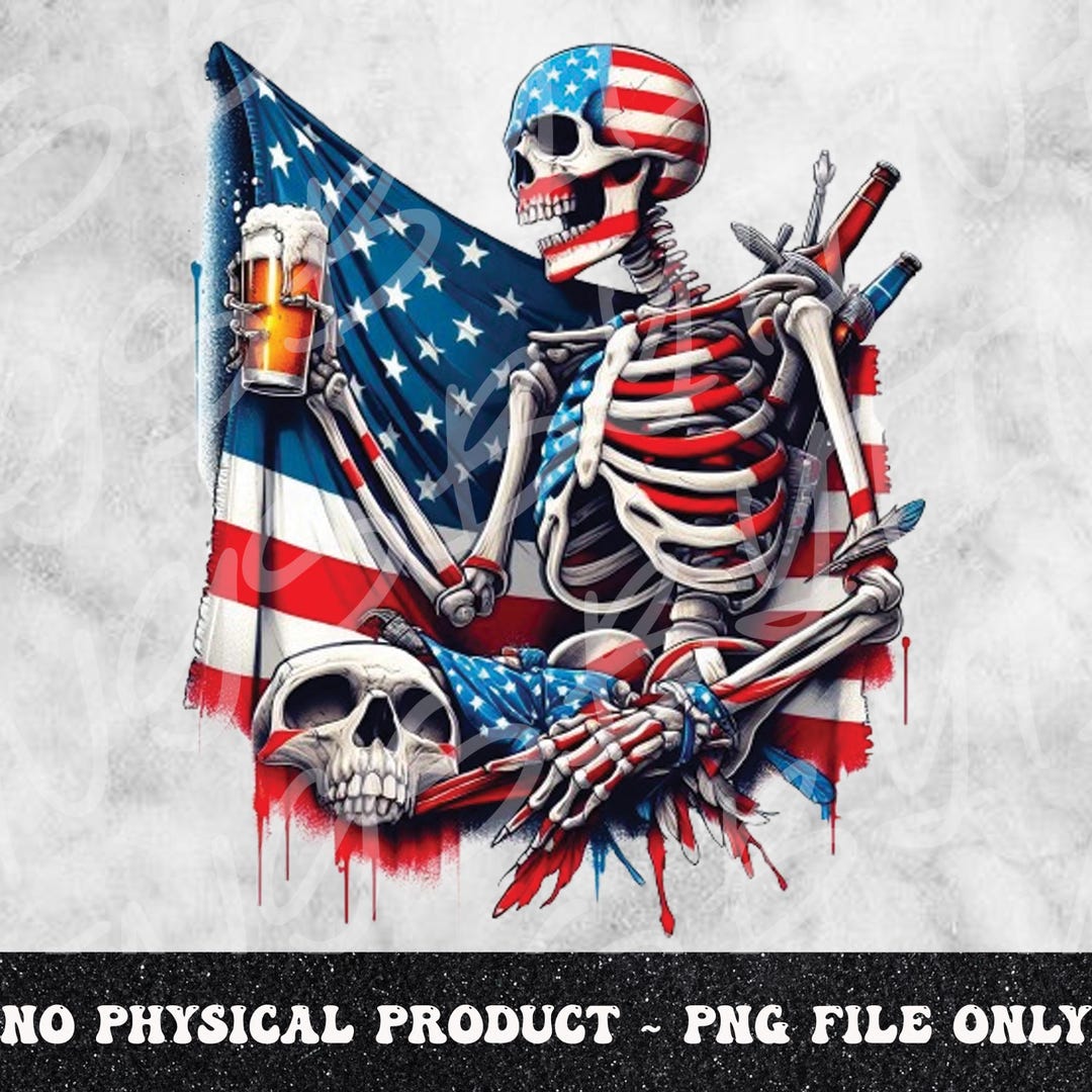 Patriotic Skeleton With American Flag and Beer Mug PNG Independence Day ...