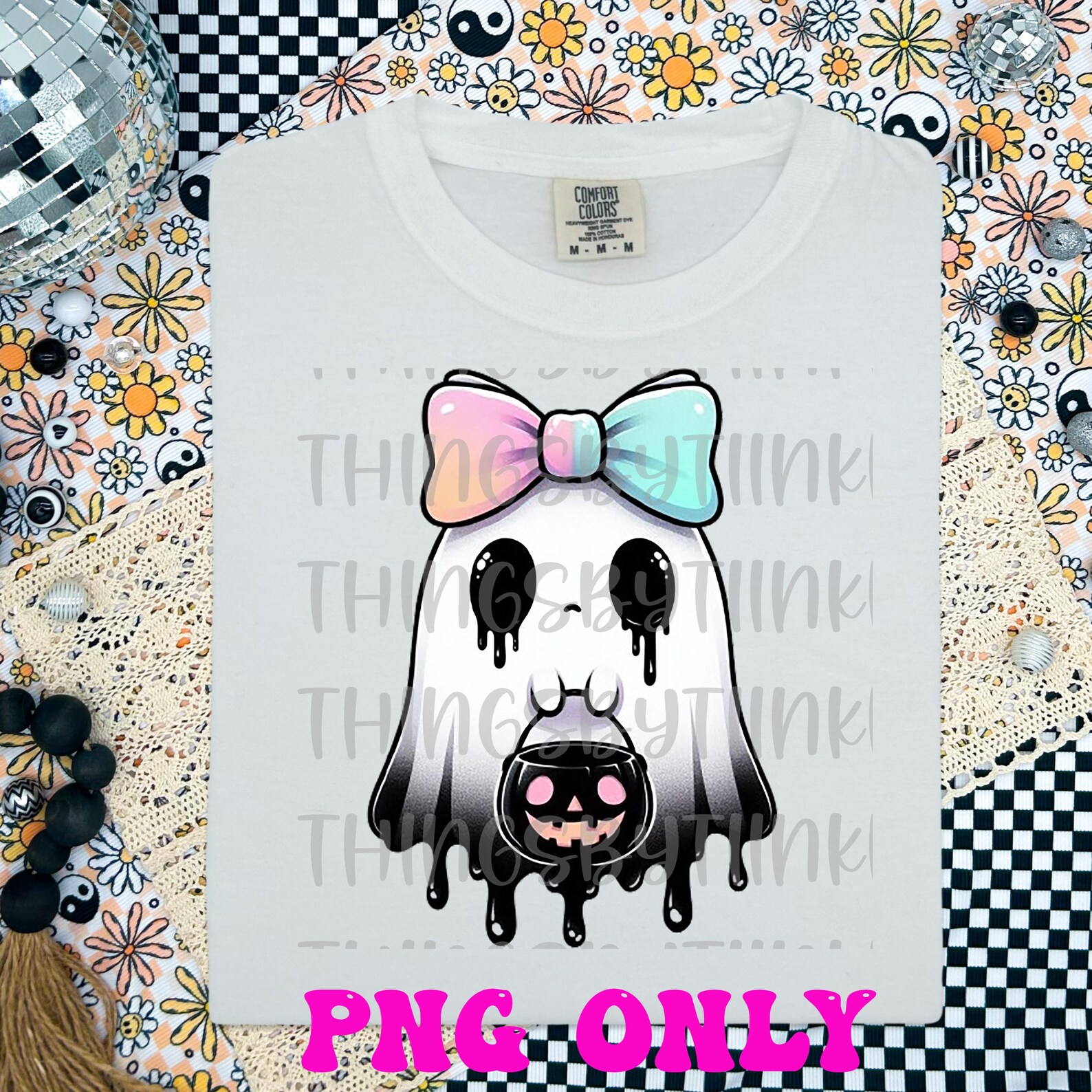 Cute Ghost With Bow Digital PNG, Kawaii Spooky Character Clipart ...