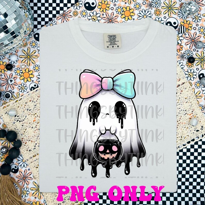 Cute Ghost With Bow Digital PNG, Kawaii Spooky Character Clipart ...