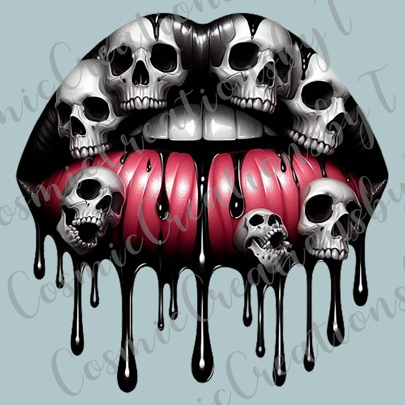 Gothic Skulls and Dripping Lip Art - Digital Download, Halloween ...