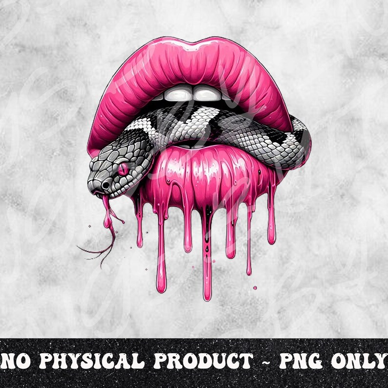 Striking Pink Lips and Serpent PNG Edgy Dripping Lipstick With Snake ...