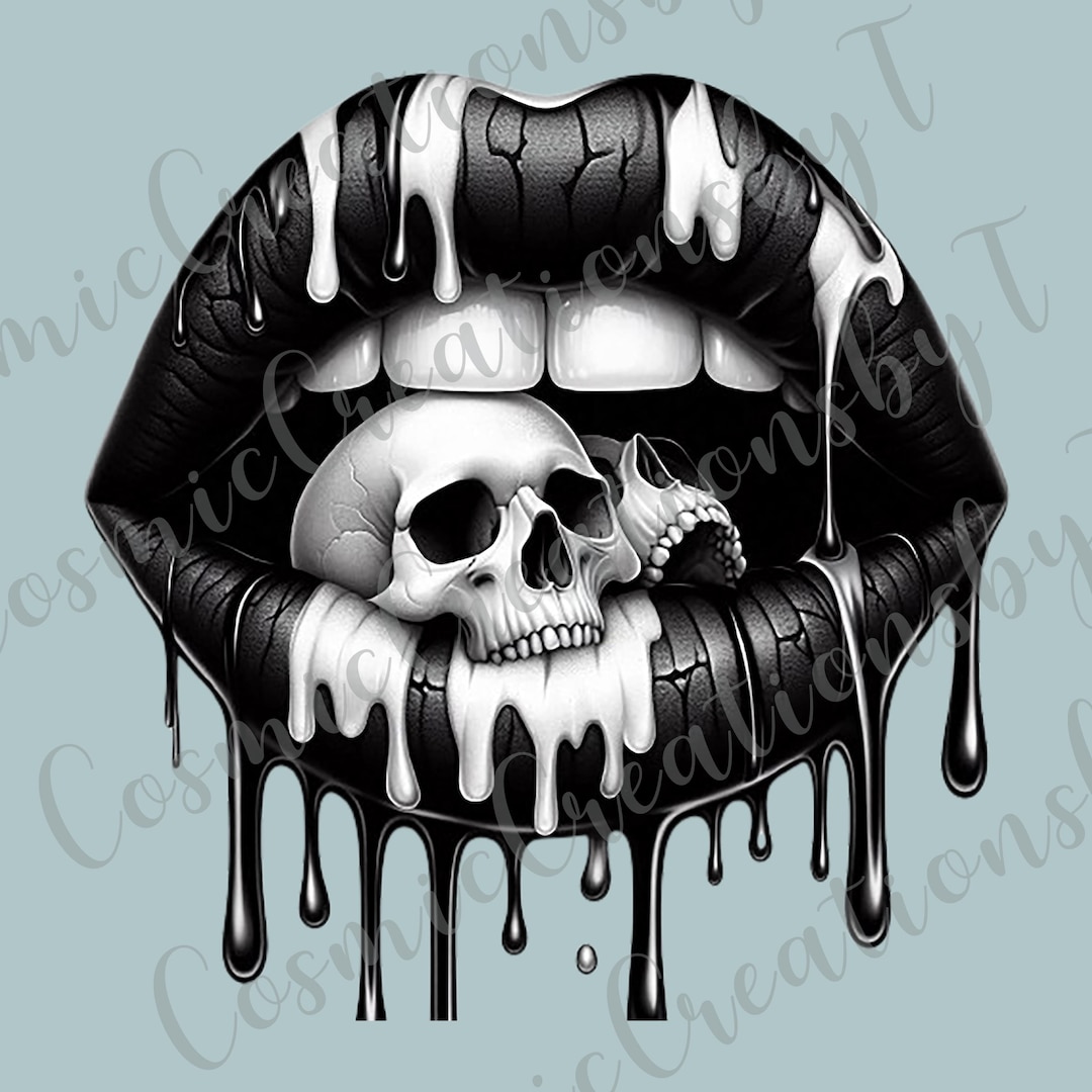 Skull Lips PNG – Gothic Sublimation Design, Black Lips With Dripping ...