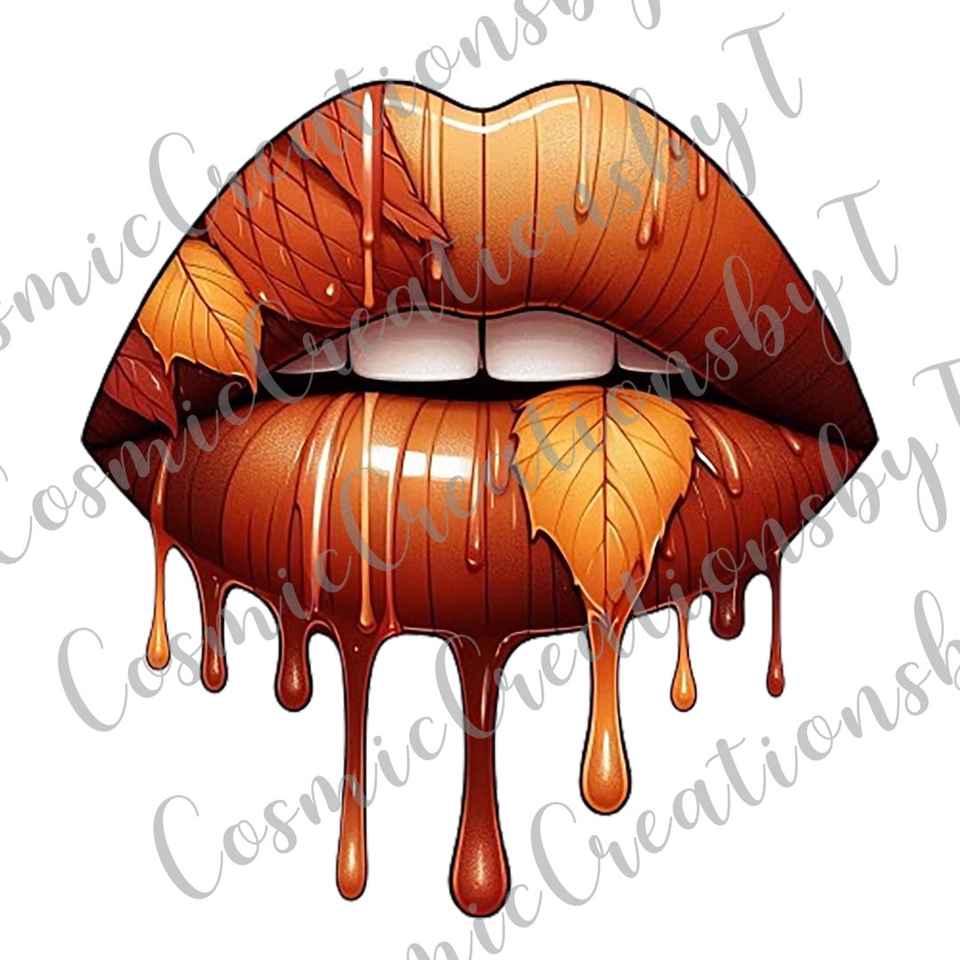 Autumn Lips PNG – Fall Sublimation Clipart With Dripping Gloss & Leaf ...