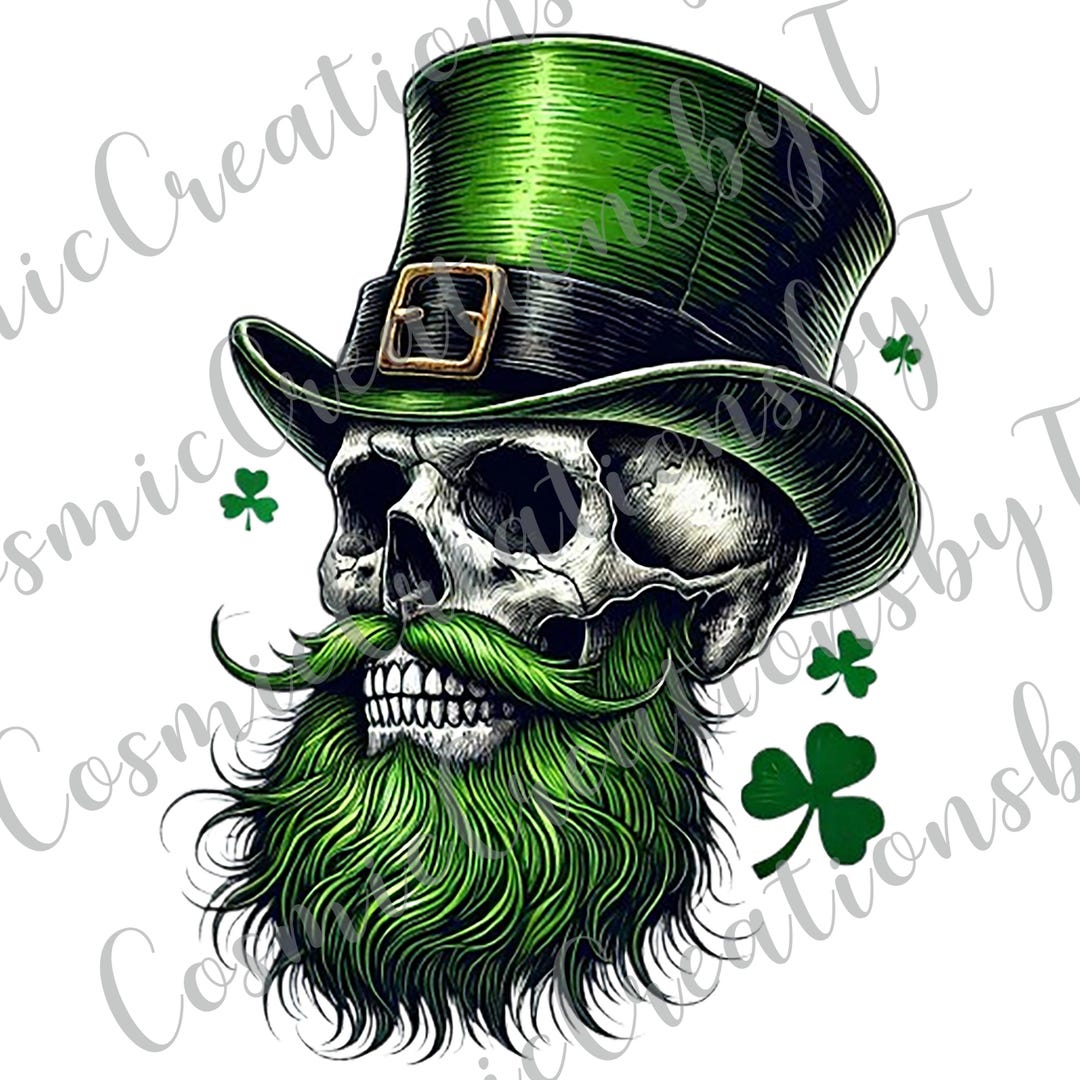 St. Patrick's Day Skull With Green Beard and Top Hat PNG - Irish ...