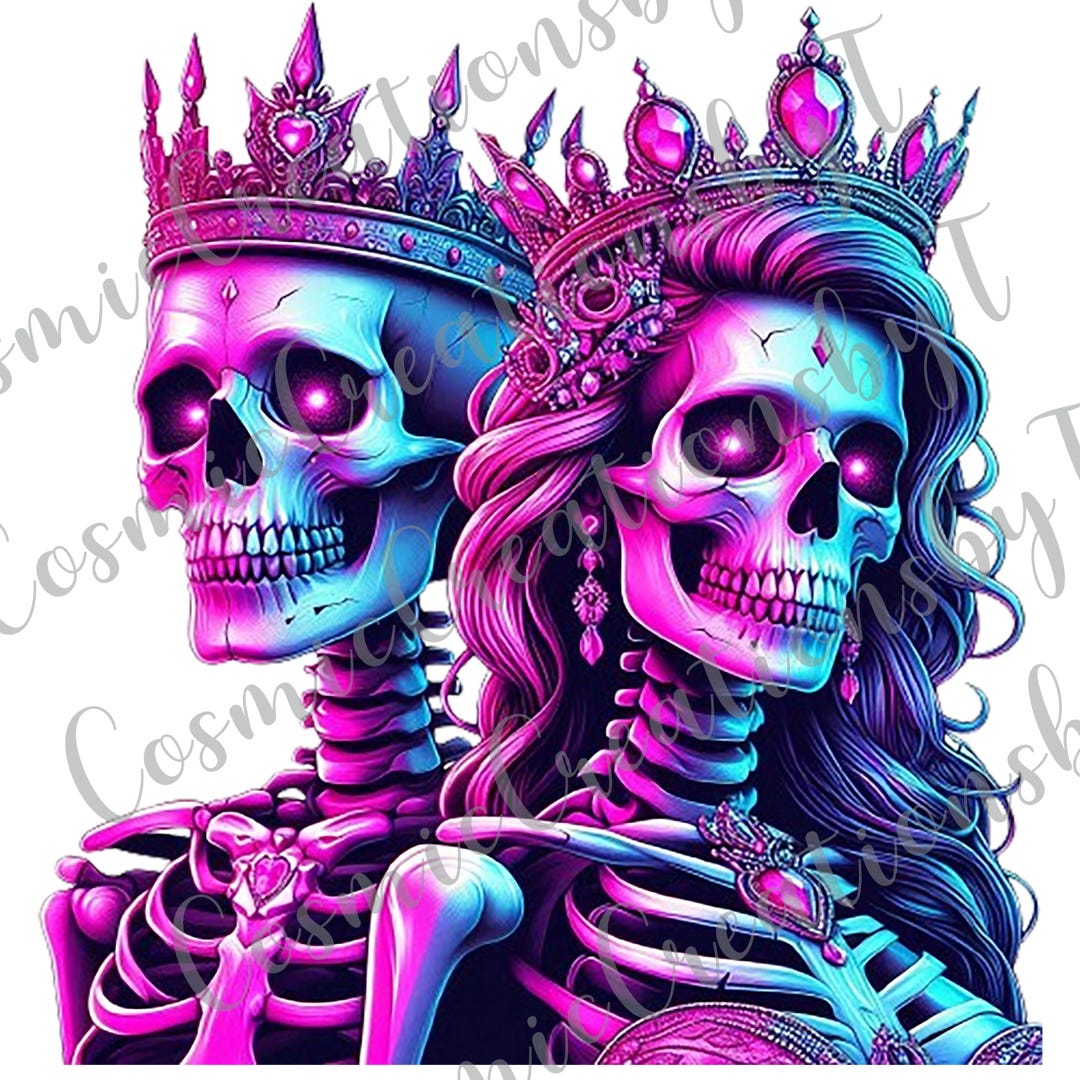 Royal Skeleton Couple PNG - Vibrant Neon Gothic Art - Digital Download ...