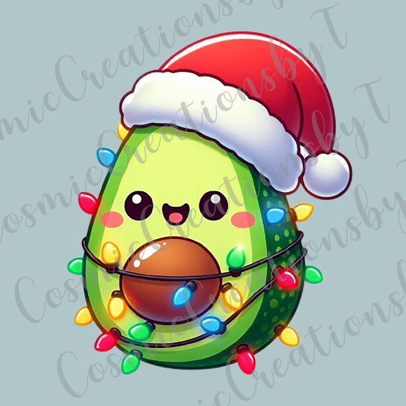 Cute Christmas Avocado PNG - Festive Holiday Avocado With Santa Hat and ...
