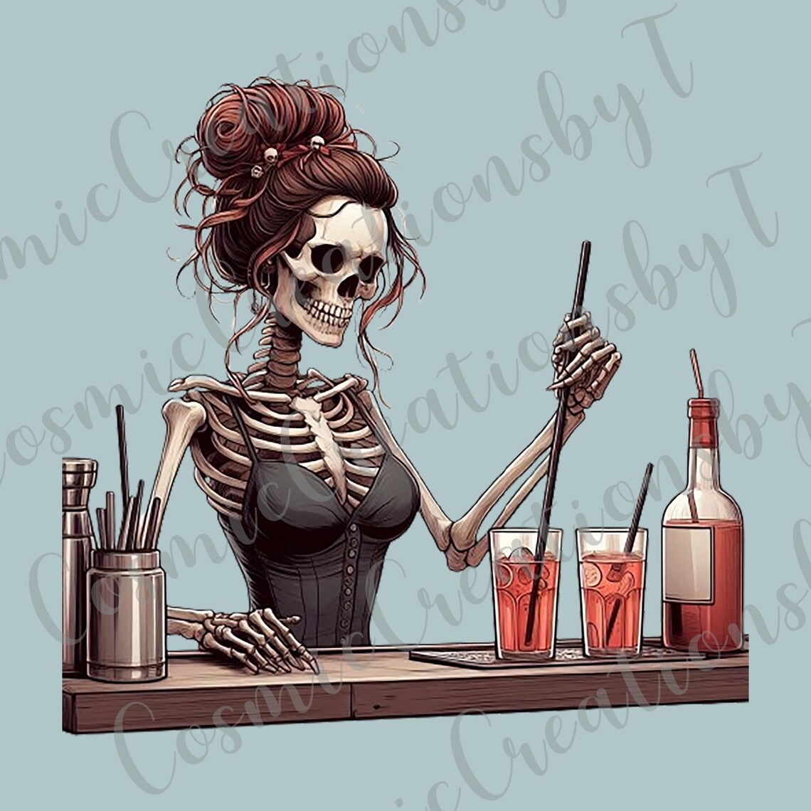 Vintage Gothic Skeleton Bartender | Quirky Halloween Digital Print ...