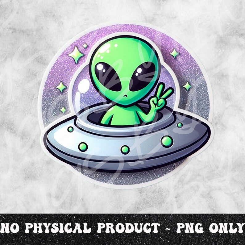 Cute Alien Peace Sign Sticker Sparkling UFO Digital Download ...