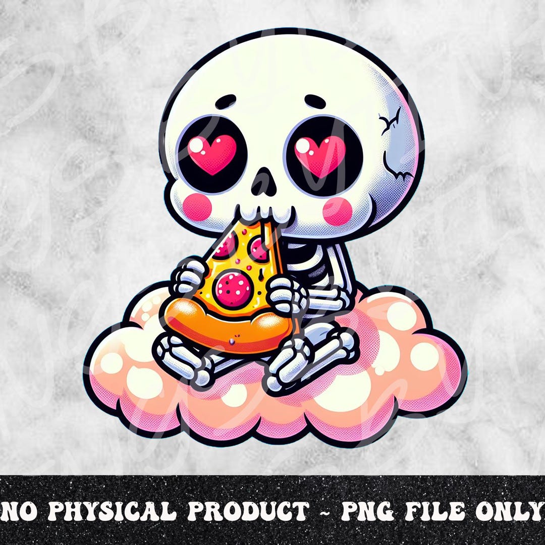 Cute Cartoon Skeleton Eating Pizza Digital Download, Quirky Wall Art ...