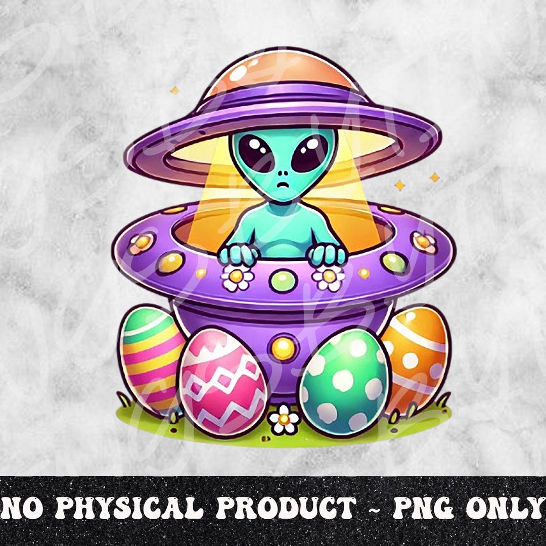 Alien in UFO With Easter Eggs PNG Cute Extraterrestrial Clipart for ...