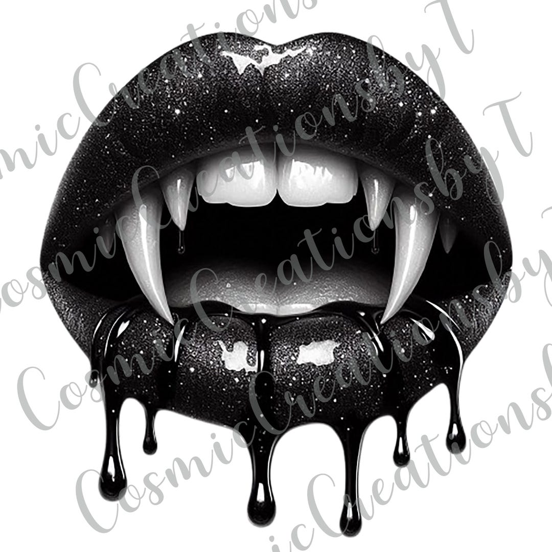 Gothic Vampire Lips PNG - Black Glitter Dripping Fangs Digital Art - Etsy