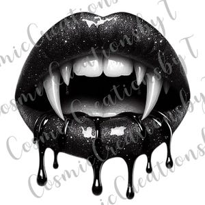 Glitter Vampire Fang Lips PNG: Gothic Halloween Clipart (digital ...