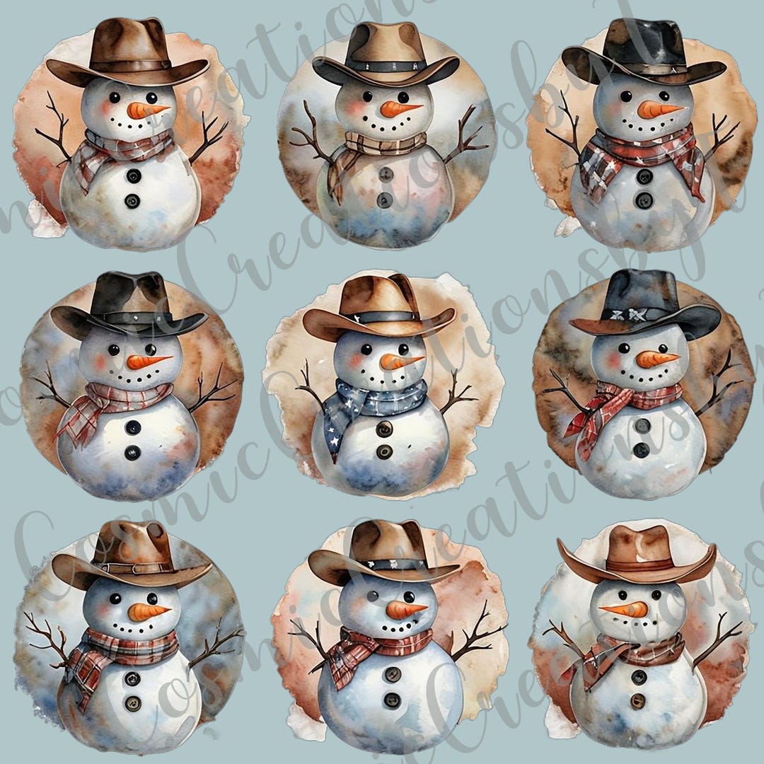 Watercolor Cowboy Snowman PNG | Western Christmas Snowman Clipart ...