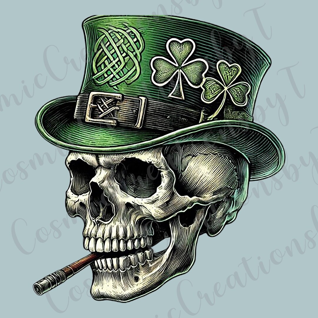 Vintage St. Patrick's Day Skull With Shamrock Hat PNG - Celtic Knot ...
