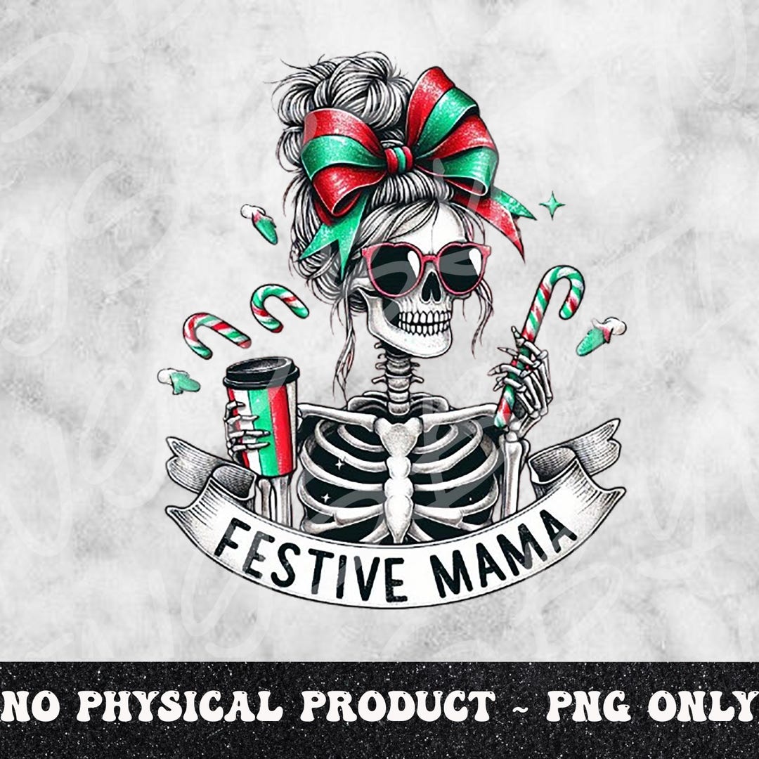 Festive Mama Skeleton Christmas PNG Holiday Skeleton With Candy Canes ...