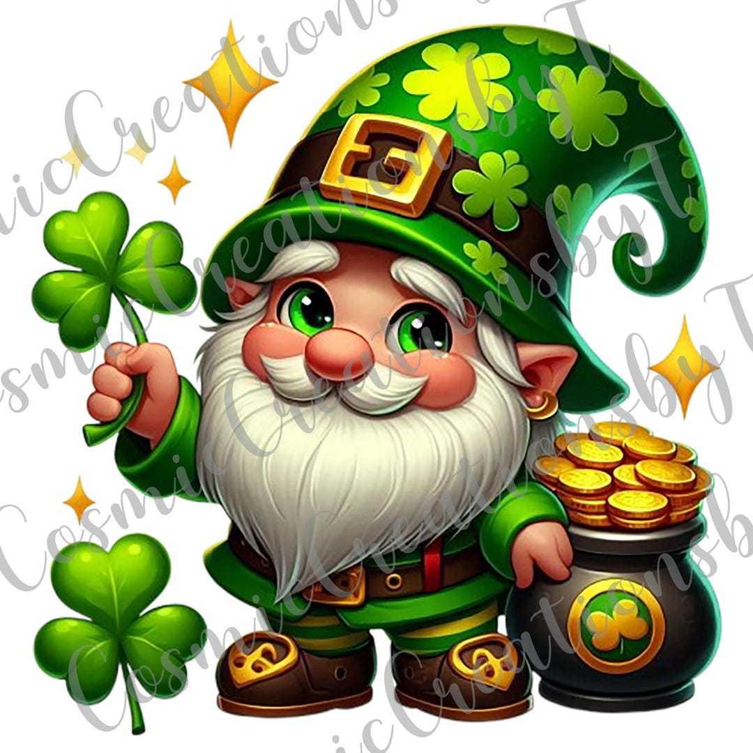 St. Patrick's Day Leprechaun PNG - Cute Shamrock Gnome With Pot of Gold ...