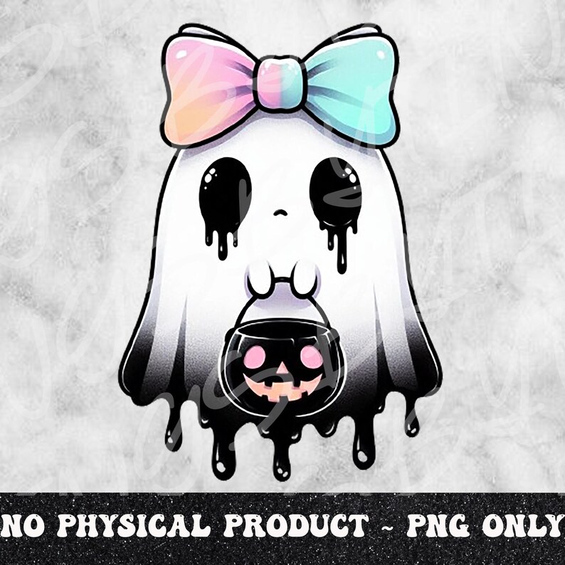 Cute Ghost With Bow Digital PNG, Kawaii Spooky Character Clipart ...
