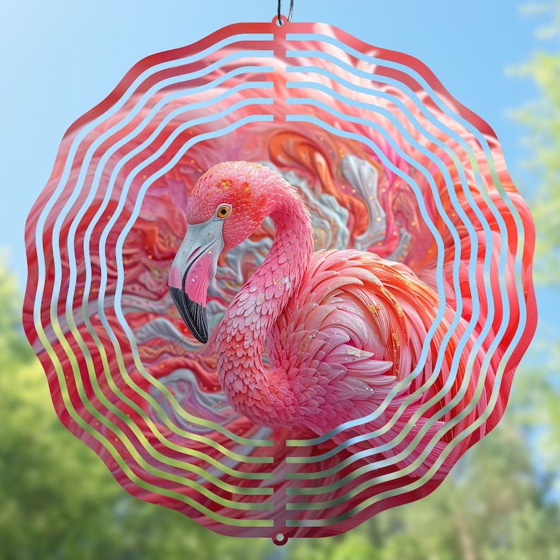 Pink Flamingo Wind Spinner Sublimation Design, 3D Flamingo Wind Spinner ...