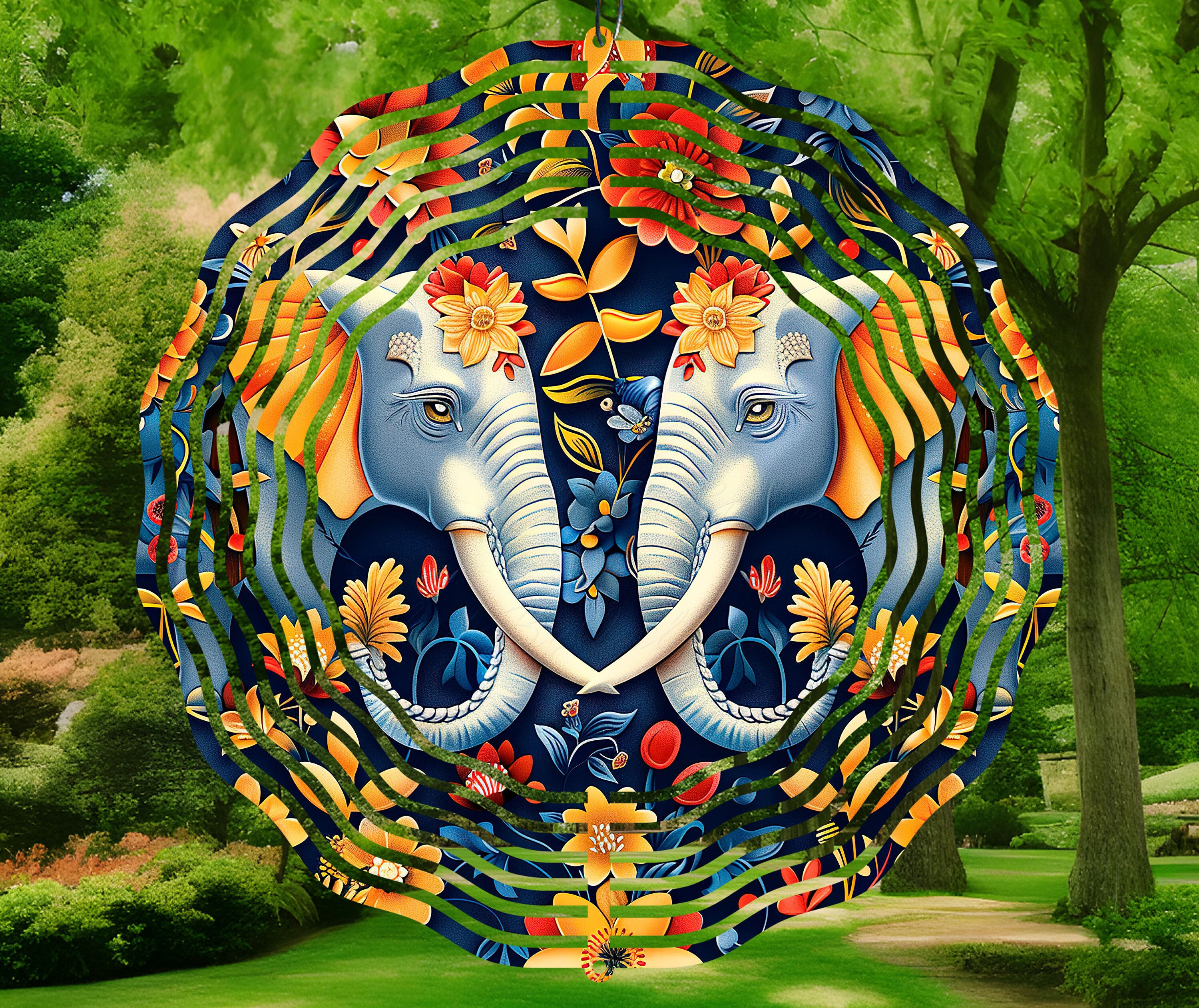Elephants Wind Spinner PNG, Elephant Couple Wind Spinner Design, Round ...