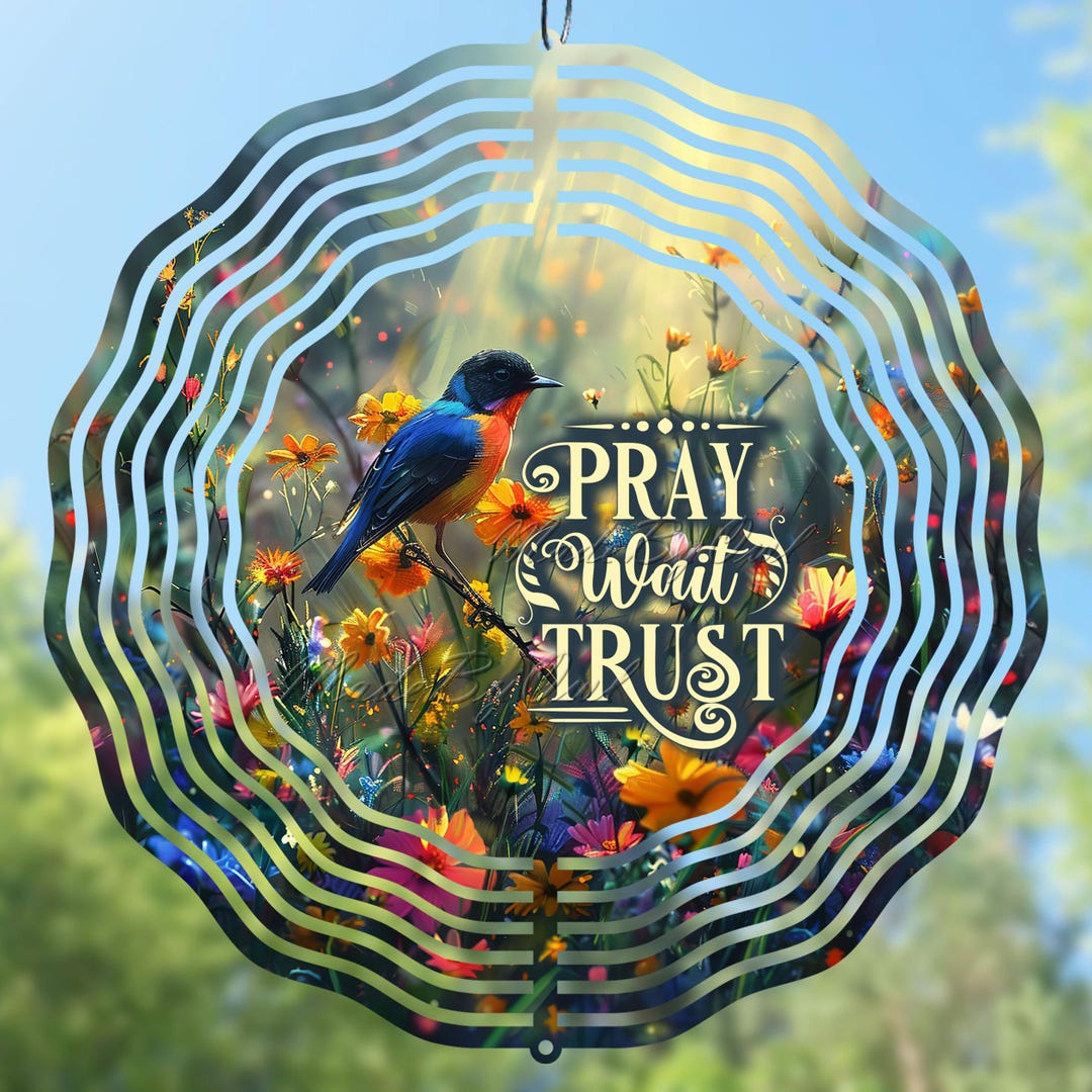 Christian Wind Spinner PNG, Pray Wait Trust, Christian Art PNG, Bird ...