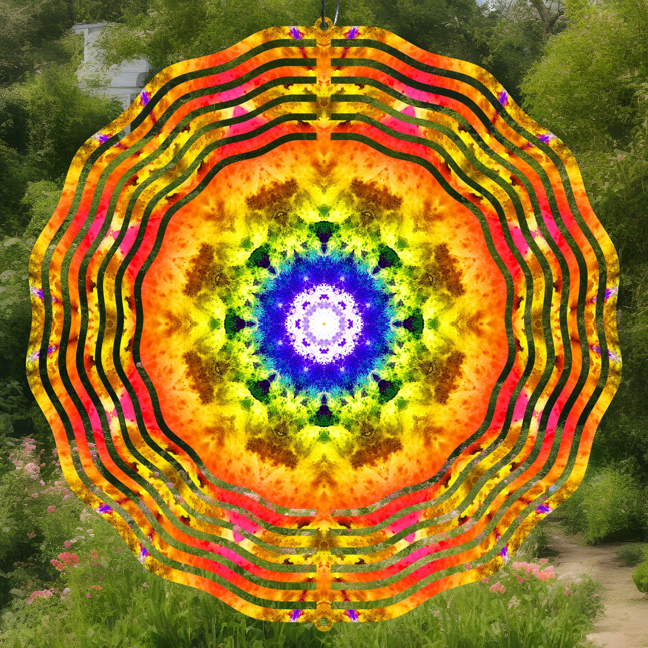 Sacred Geometry Wind Spinner PNG, Orange Mandala Wind Spinner, Mandala ...