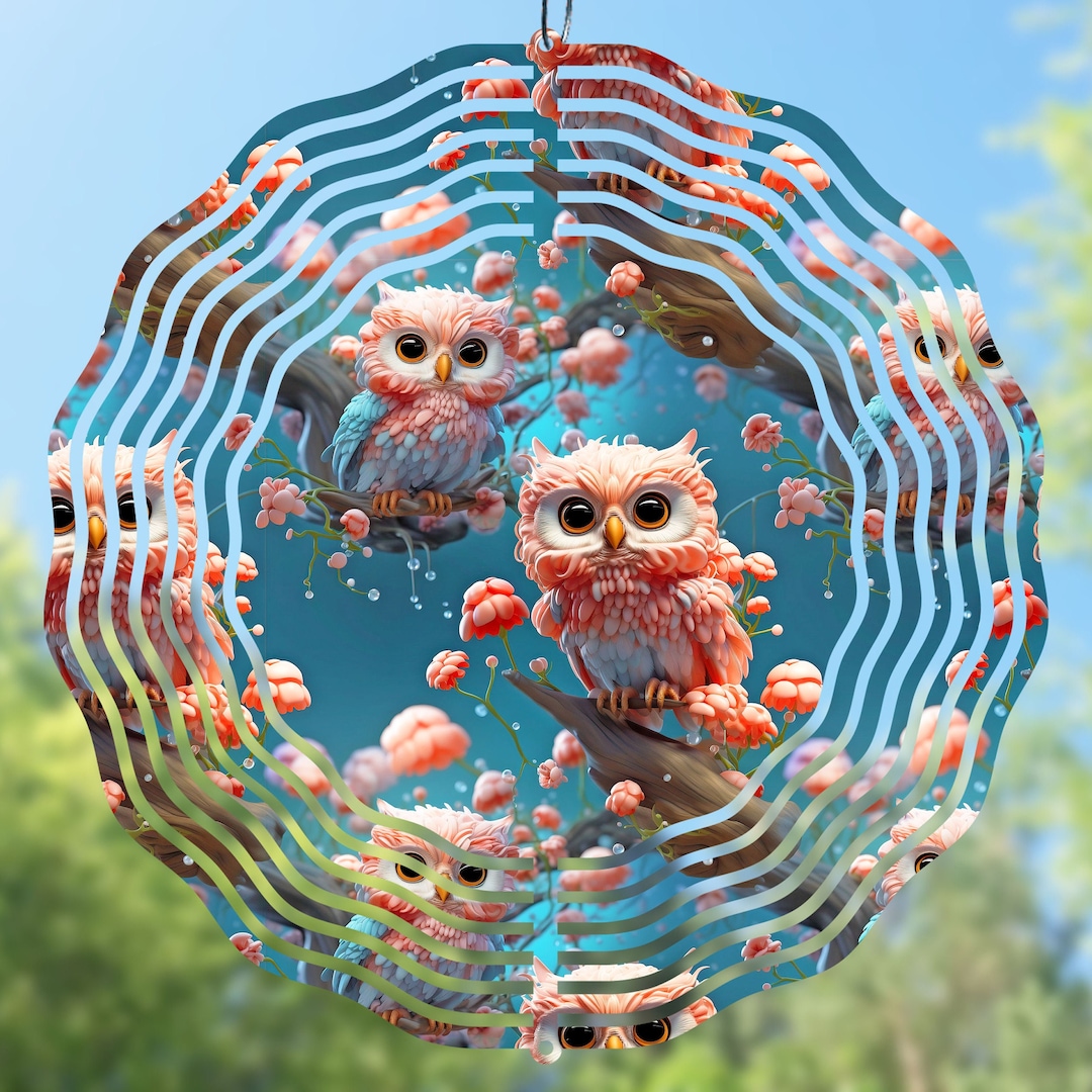 Cute Blue Pink 3D Owls Wind Spinner PNG, Sublimation Wind Spinner ...
