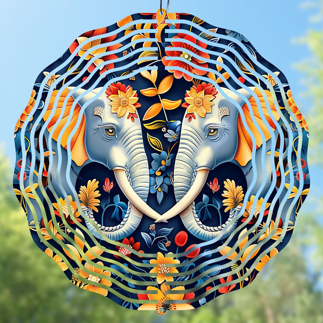 Elephants Wind Spinner PNG, Elephant Couple Wind Spinner Design, Round ...