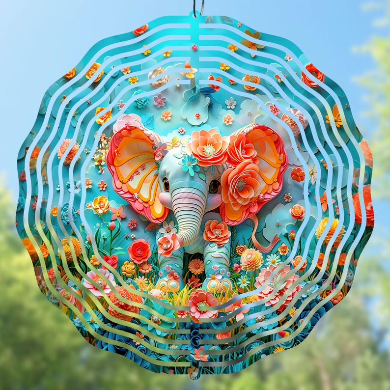3D Elephant Wind Spinner PNG Sublimation Design, 3D Wind Spinner ...