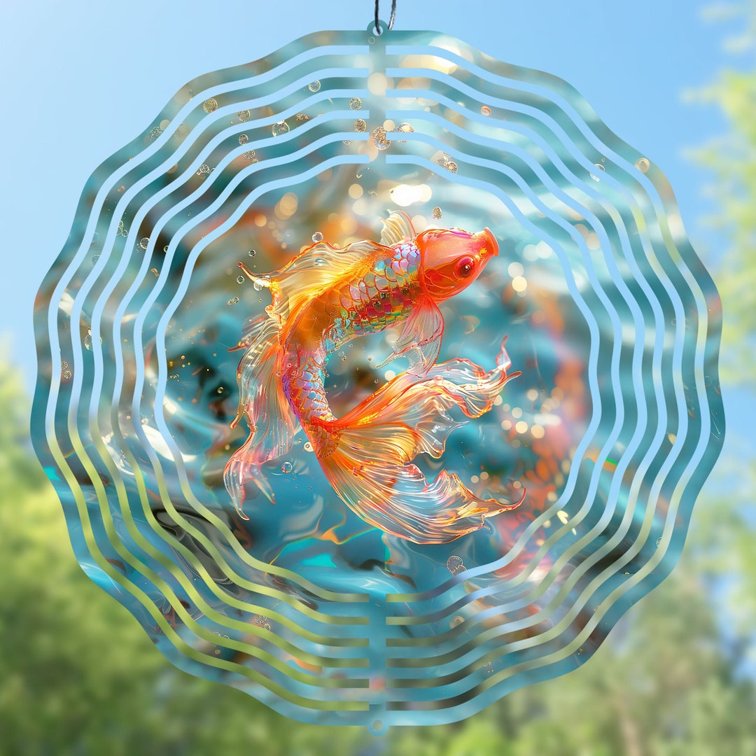 Iridescent Goldfish Wind Spinner PNG Sublimation Design, Holographic ...