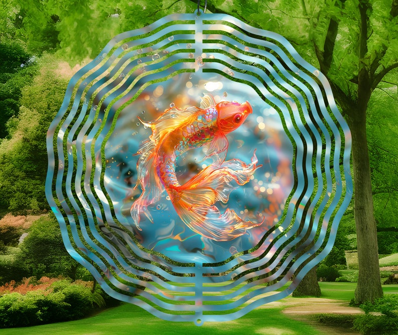 Iridescent Goldfish Wind Spinner PNG Sublimation Design, Holographic ...